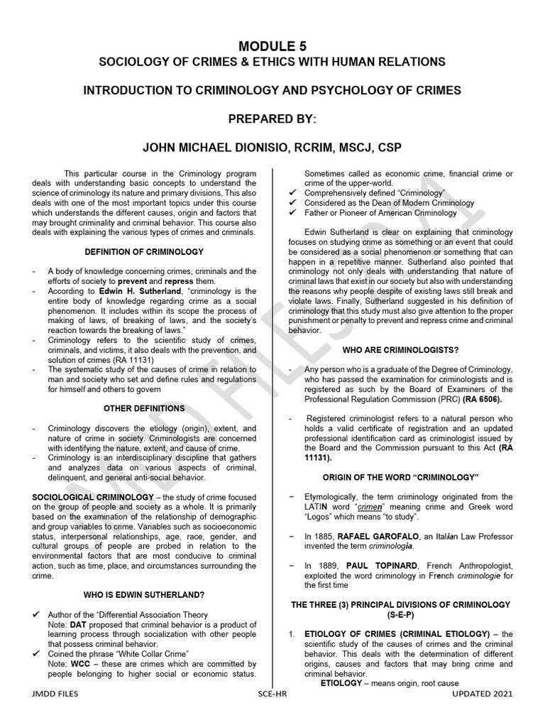 Introduction To Criminology and Psychology of Crimes | PDF ...