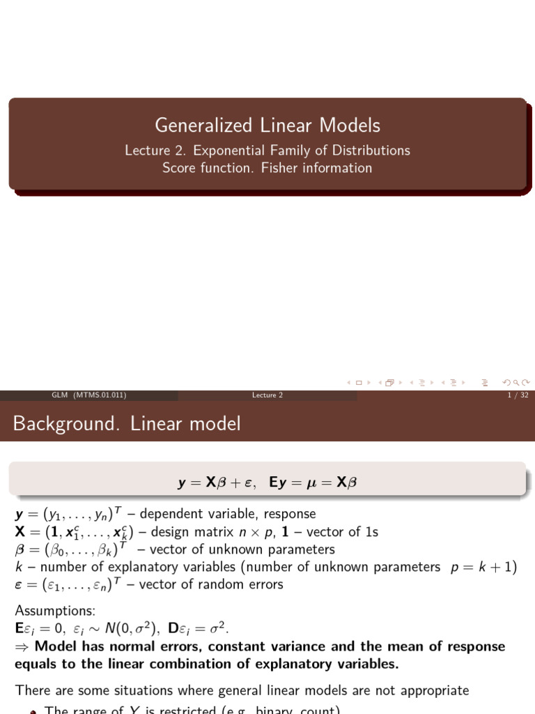 GLM Slides 2 Exp Family | PDF | Estimator | Linear Regression GLM Slides 2 Exp Family | PDF | Estimator | Linear Regression