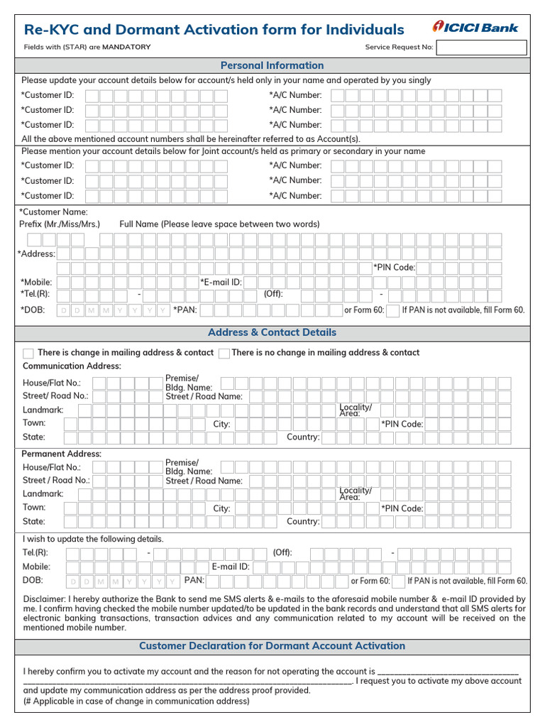 Customer Information Updation Form Individual Customers | Download Free ...
