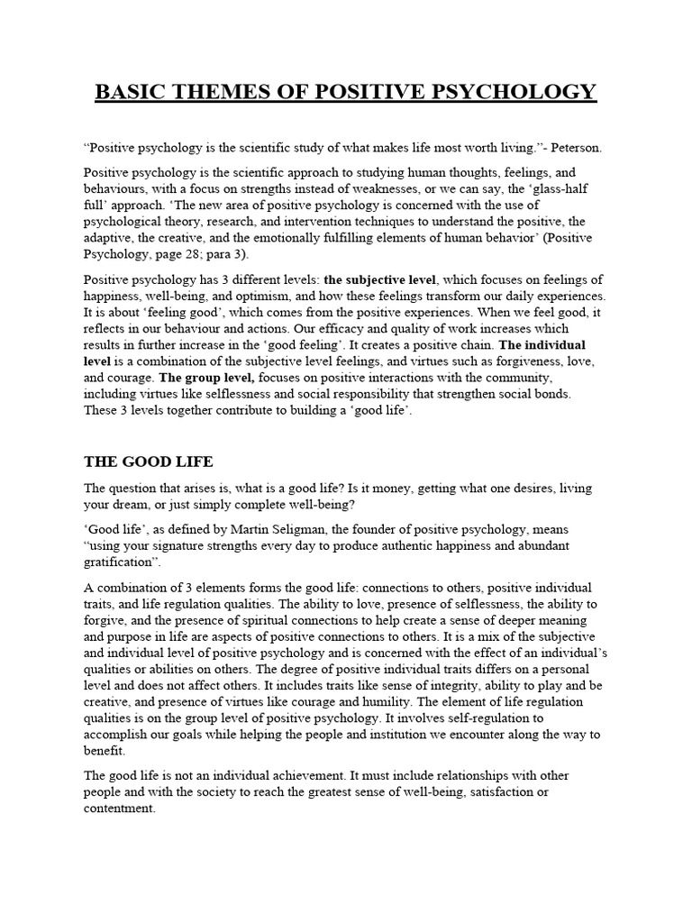 Key Themes in Positive Psychology | PDF | Positive Psychology | Well Being
