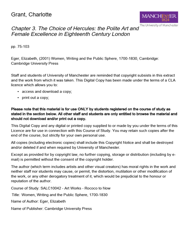 Grant - 'TCH' Angelica Kaufmann Reading | PDF