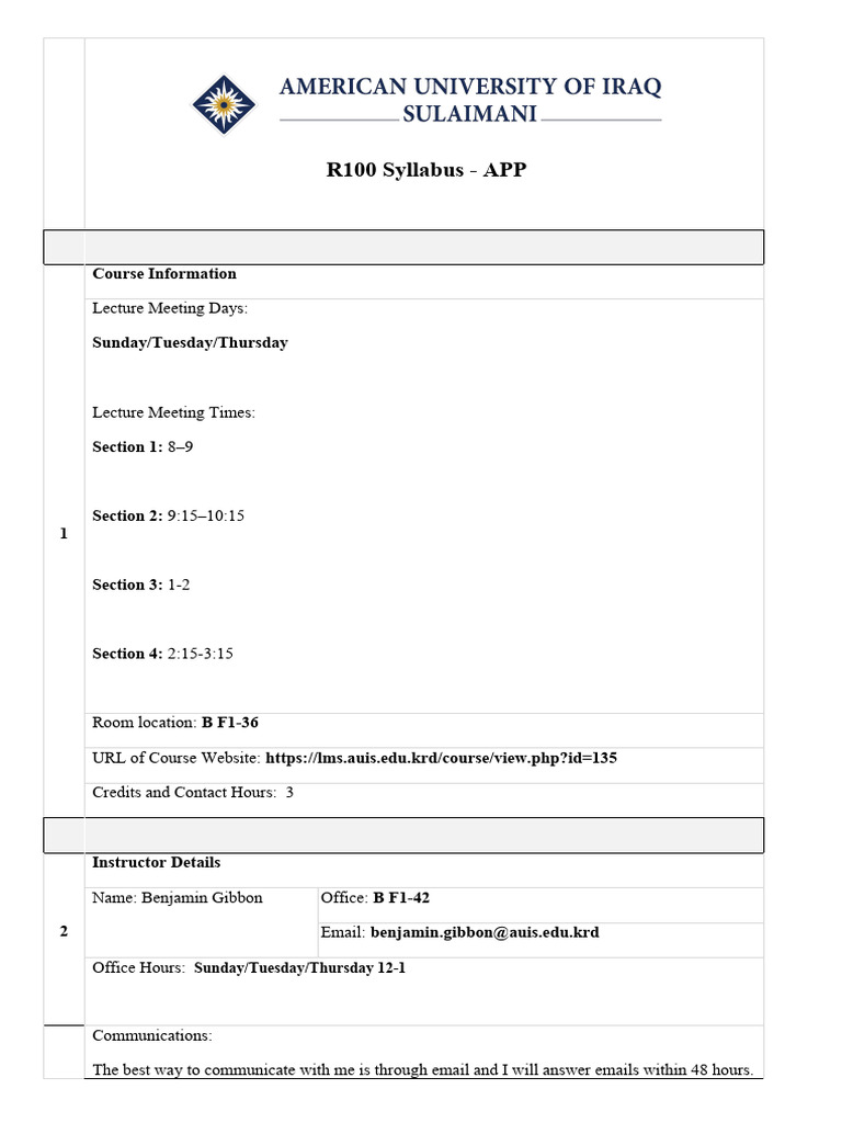 R100 - Fall 2022 Syllabus | PDF | Course Credit | Reading Comprehension