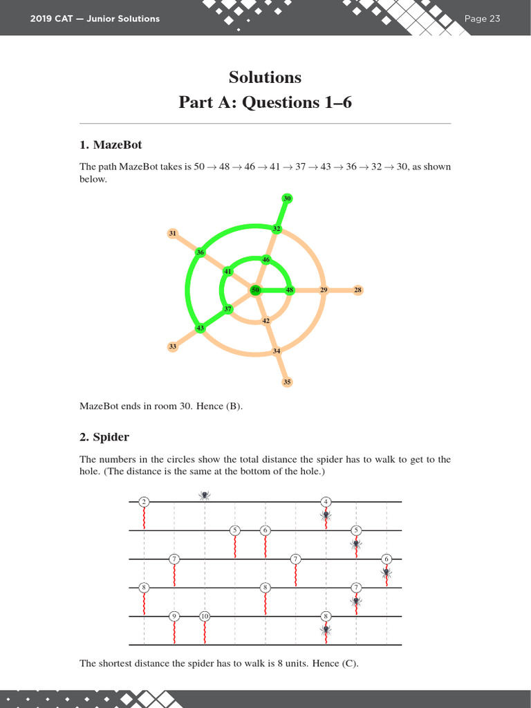 CAT 2019 Junior Solutions | PDF | Applied Mathematics | Algorithms
