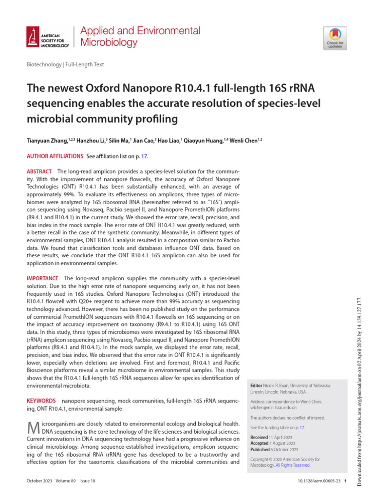 Zhang Et Al 2023 The Newest Oxford Nanopore r10 4 1 Full Length 16s ... Zhang Et Al 2023 The Newest Oxford Nanopore r10 4 1 Full Length 16s ...