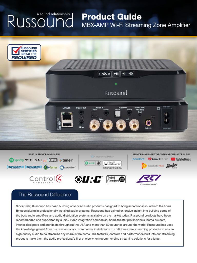 Russound-Product Guide-MBX-AMP | PDF | Digital Audio | Streaming Media