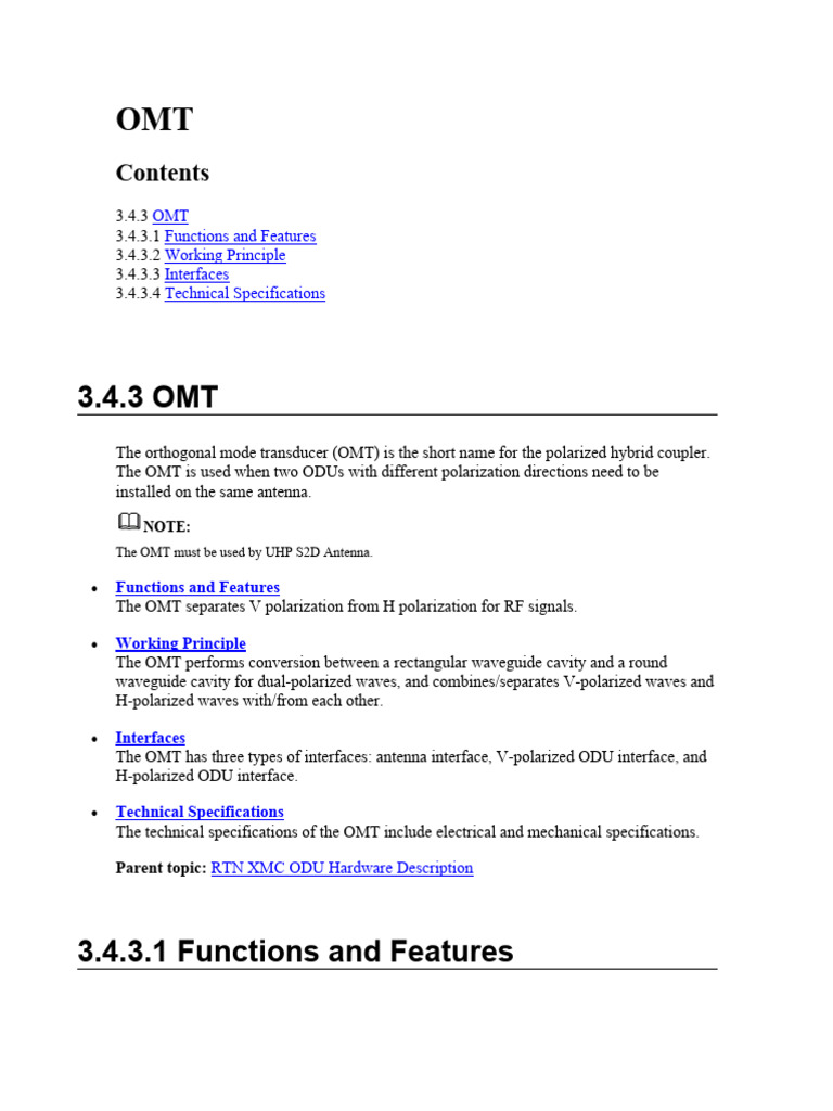 OptiX RTN 950A OMT Documentation | PDF | Antenna (Radio) | Waveguide