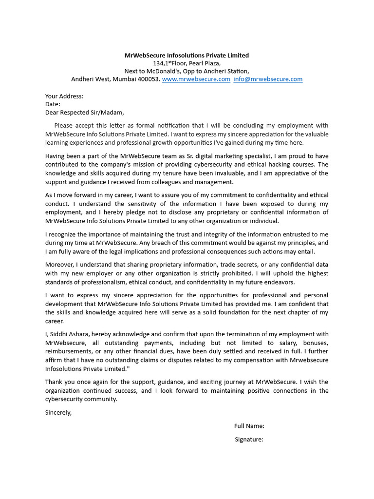 Undertaking Letter Employee | PDF | Confidentiality | Employment