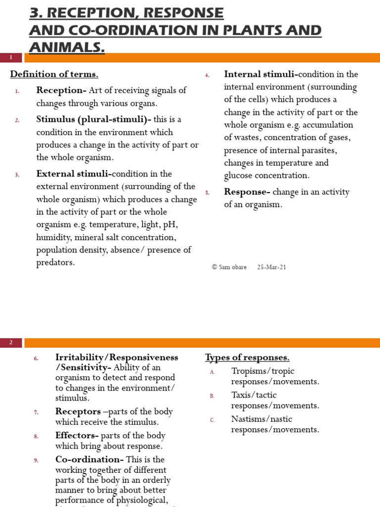 Reception, Response and Co-Ordination | PDF | Nerve | Axon