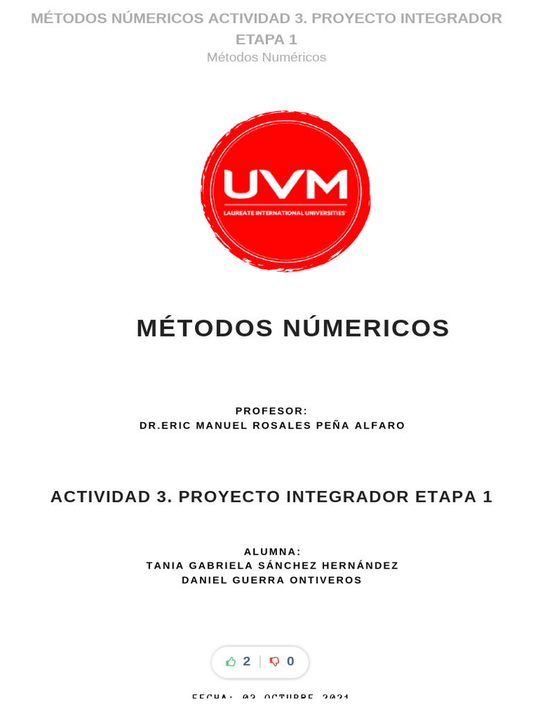 Metodos Numericos Actividad 3 Proyecto Integrador Etapa 1 - Compress | PDF | Análisis numérico ...