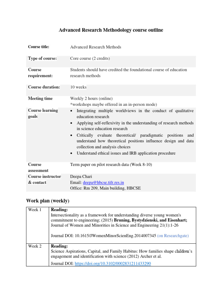 Advanced Research Methodology A Syllabus 2022 DC | PDF | Methodology ...