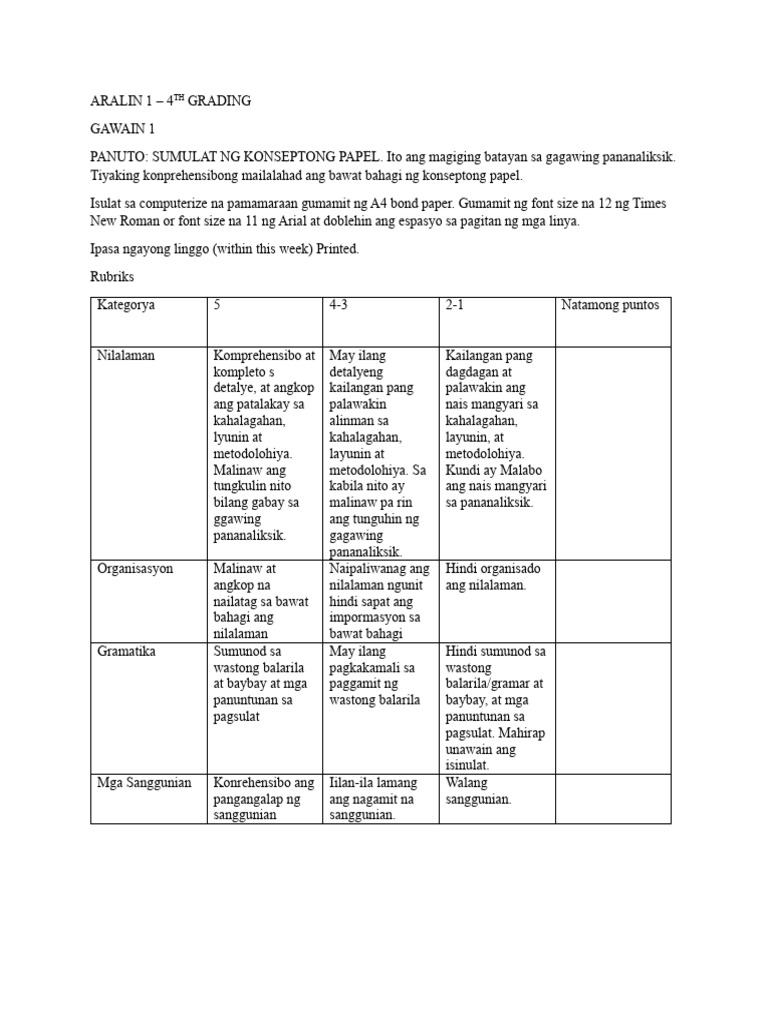 ARALIN-1-4th-grading-Performance-task | PDF