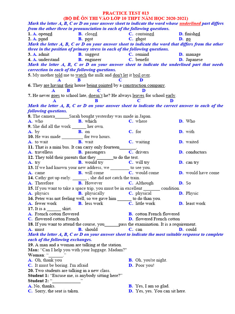 Grade 10 English Practice Test 2020-2021 | PDF | Tsunami | Rain