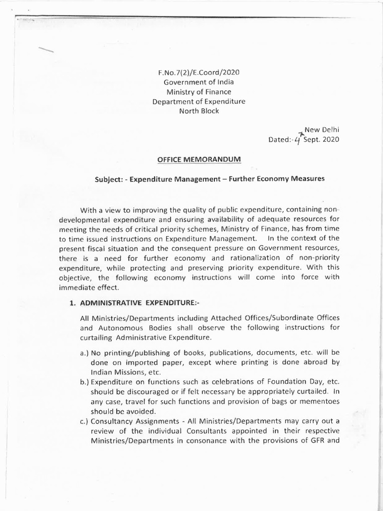 Expenditure Management - Further Economy Measures | PDF