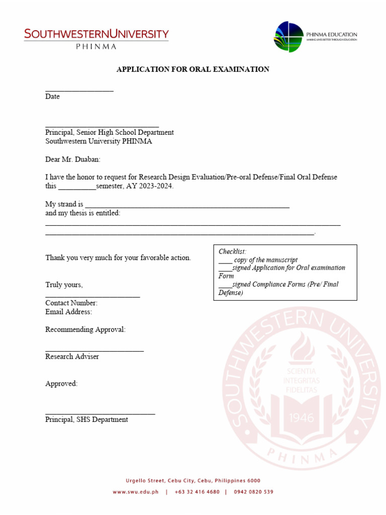 Oral Examination Application Form | PDF | Business
