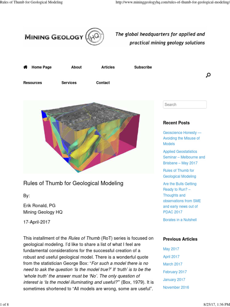 Rules of Thumb For Geological Modeling | PDF | Geology | Mining