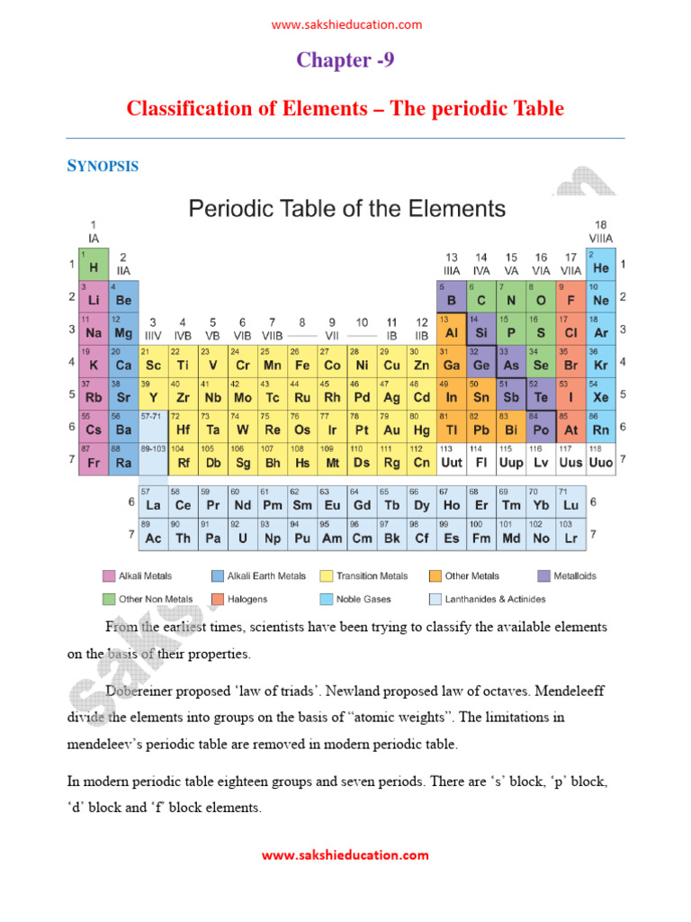 Periodic Table and Element Classification | PDF | Periodic Table ...