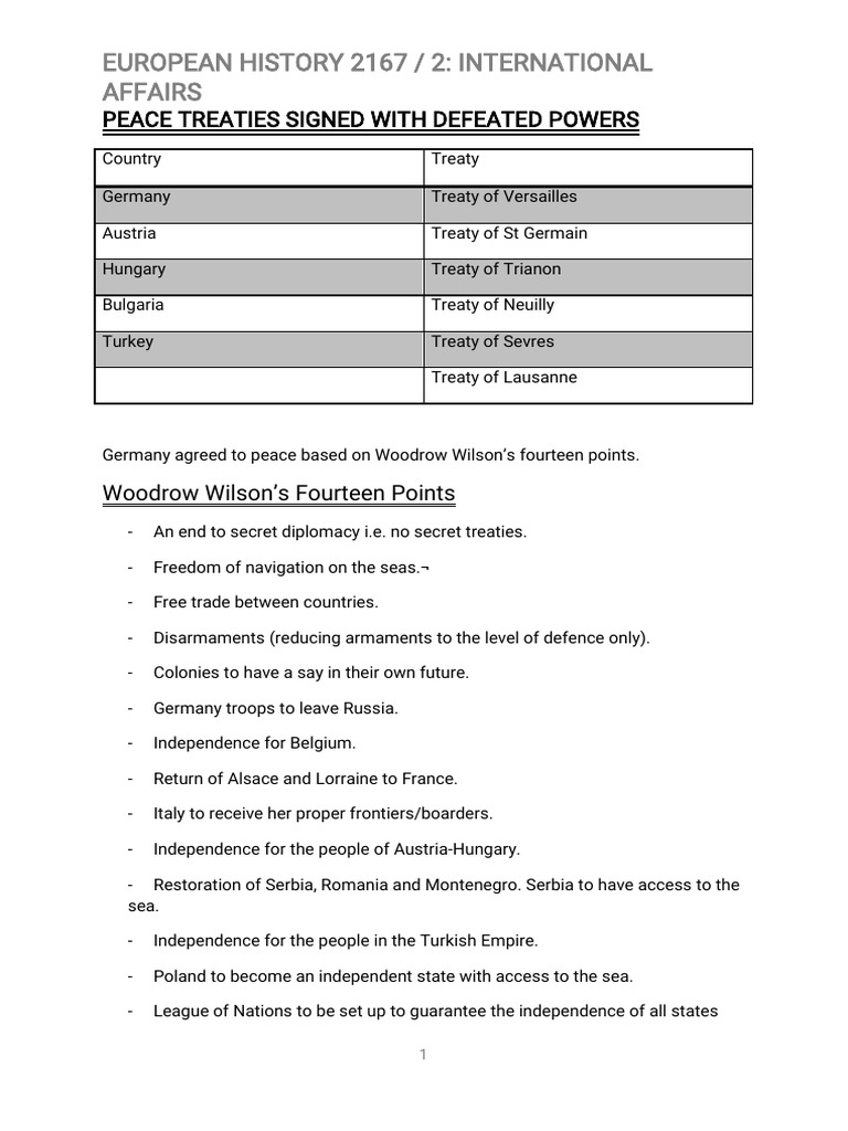 Peace Treaties Post-WWI Analysis | PDF
