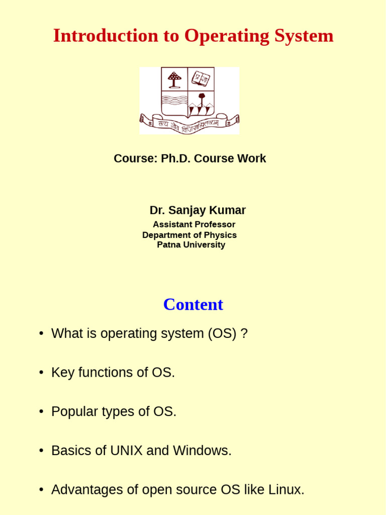Patna University PHD Coursework Lecture1 | PDF | Operating System | Linux