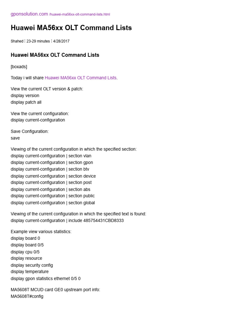 Huawei MA56xx OLT Command Lists | PDF | Internet Protocols | Command Line Interface