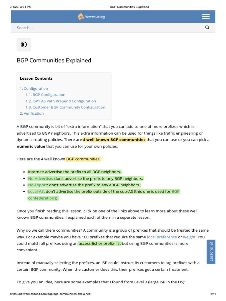 4.1BGP Communities Explained | PDF | Network Protocols | Network ... 4.1BGP Communities Explained | PDF | Network Protocols | Network ...