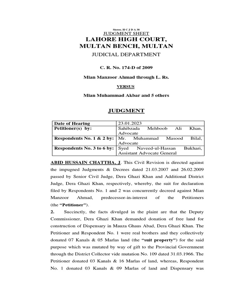 Lahore High Court, Multan Bench, Multan: Judicial Department | PDF ...