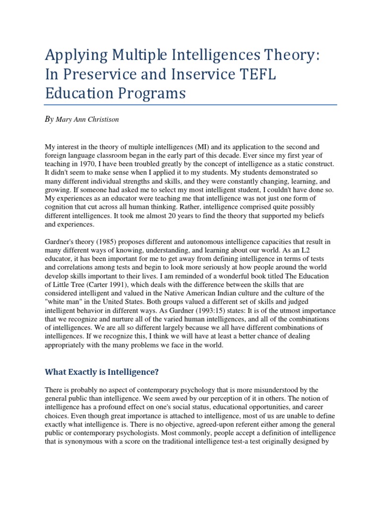 Defining Intelligence: An Analysis of Gardner's Theory of Multiple ...