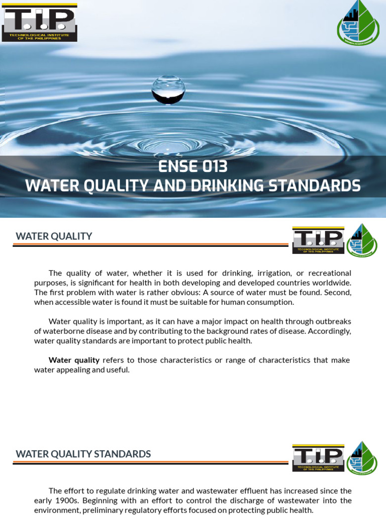 Water Quality and Drinking Water Standards | PDF | Drinking Water ...