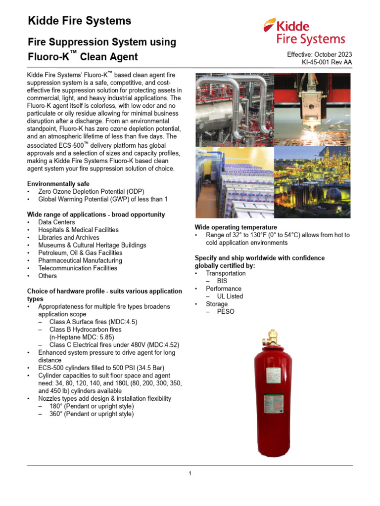 Kidde Data Sheet - Fluoro-K Systems - K45-001 - AA | Download Free PDF ...