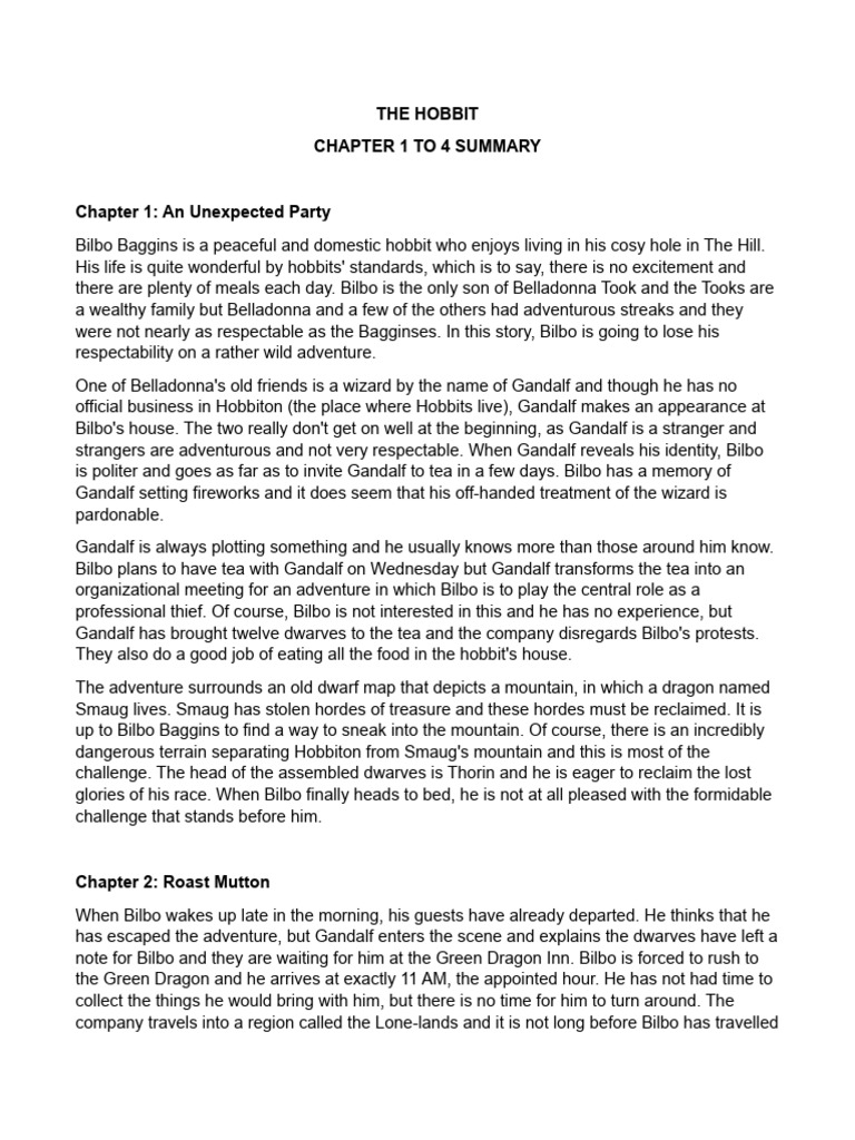 THE HOBBIT CH 1 To 4 | Download Free PDF | Bilbo Baggins | The Hobbit THE HOBBIT CH 1 To 4 | Download Free PDF | Bilbo Baggins | The Hobbit