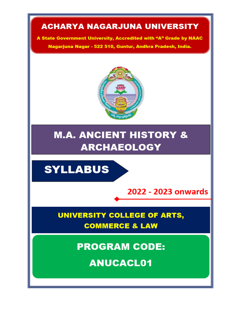 ANUCACL01-Ancient Hist. & Arch. 2022-23 Syllabus With Co's-Pos Mapping ...
