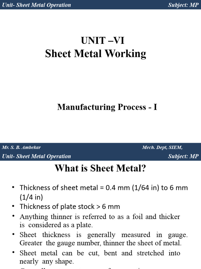 Unit 5 SHEET METAL (MP-I) | Download Free PDF | Sheet Metal ...
