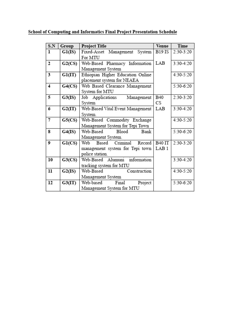 Computing Final Project Schedule | PDF