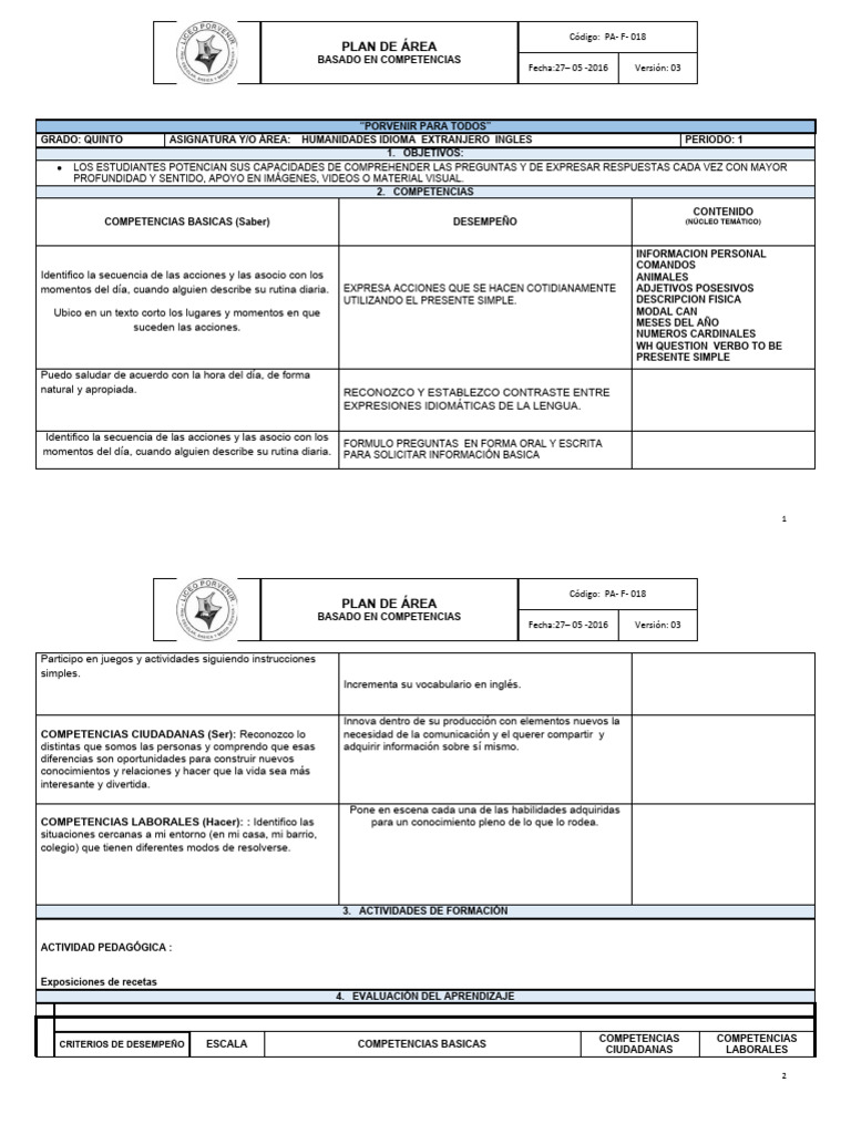 Ingles 6° I, Iiy Iii | PDF | Verbo | Aprendizaje