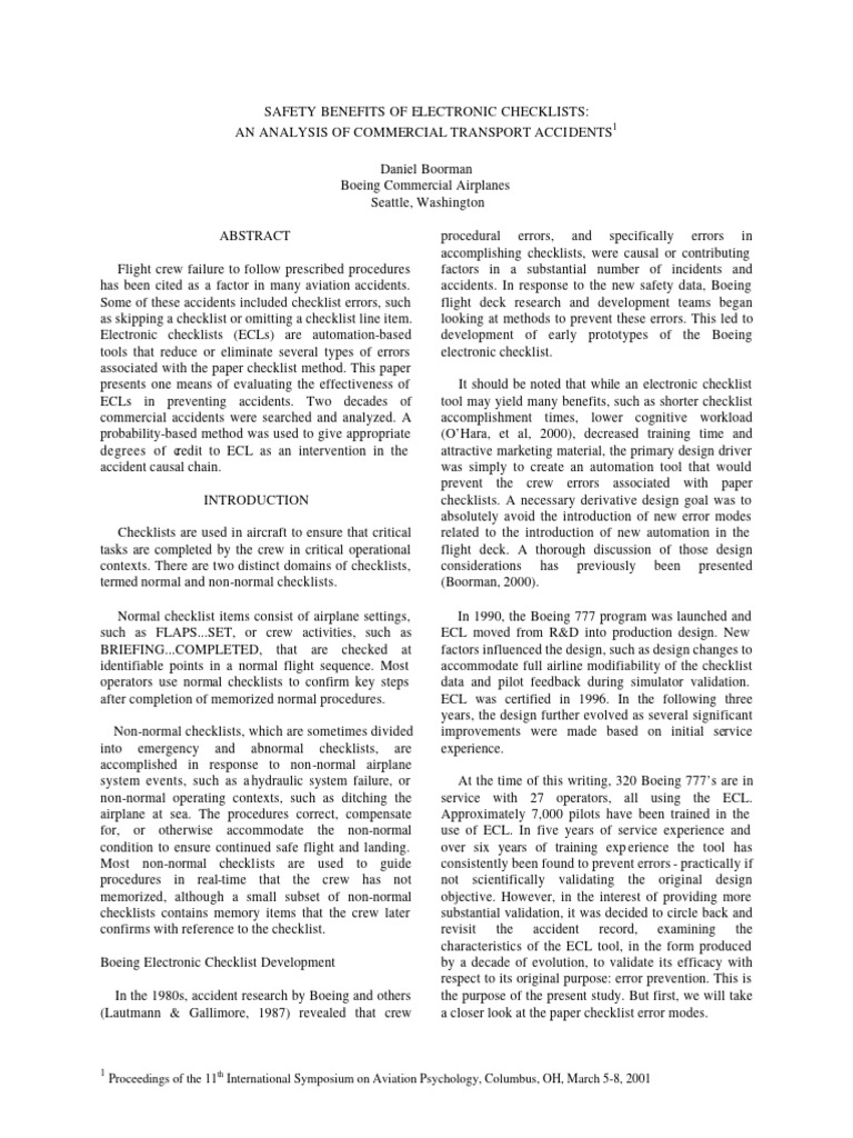 Safety Benefits of Electronic Checklists | PDF | Aviation Safety | Aviation