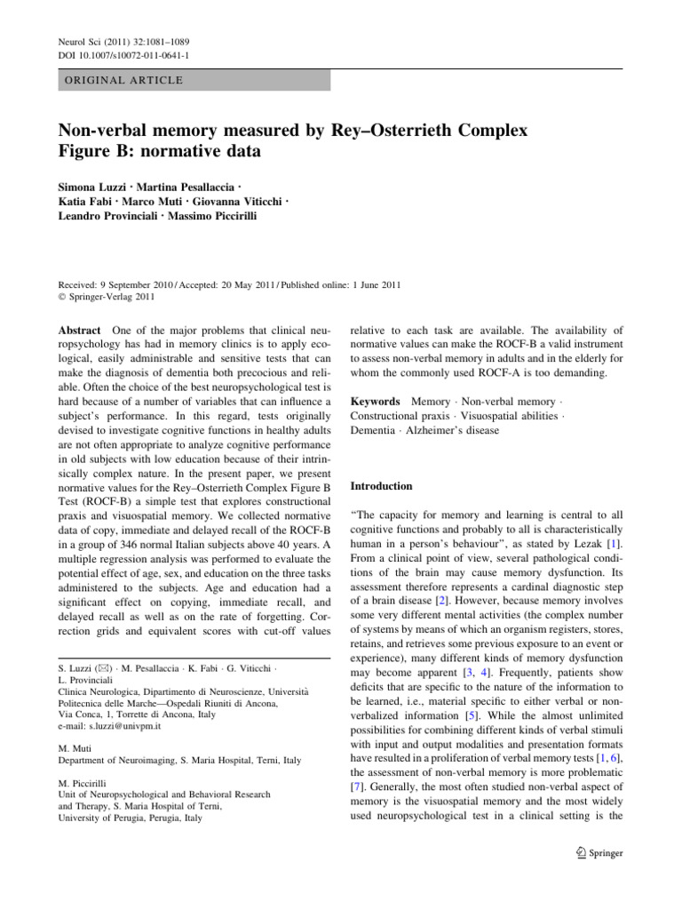 Luzzi 2011 | PDF | Memory | Recall (Memory)