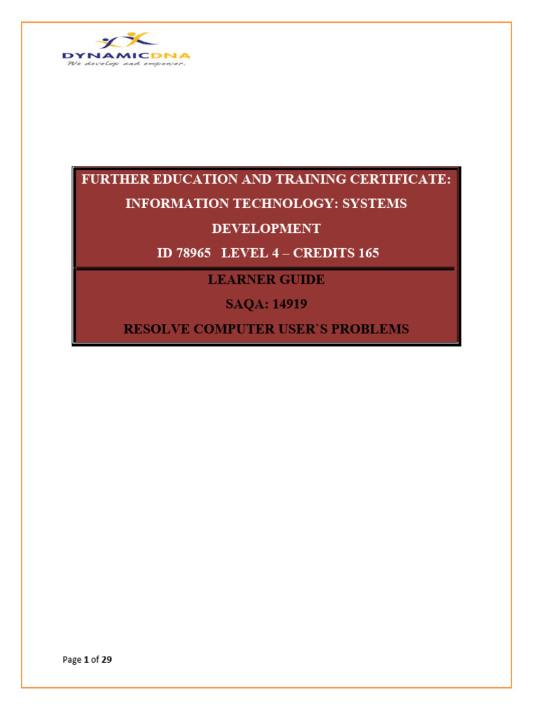 SAQA - 14919 - Learner Workbook (Thobane Dube) | PDF | Computer Virus | Computer Data Storage