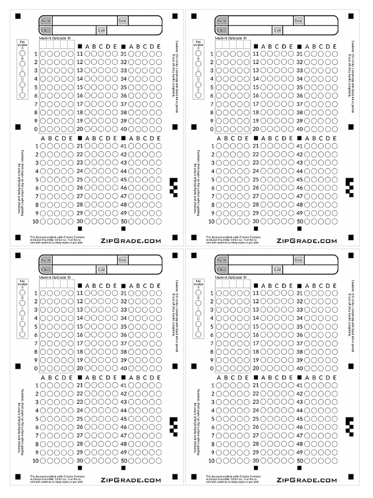 ZipGrade AnswerSheet | PDF