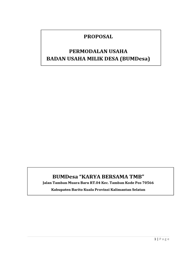 CONTOH PROPOSAL BUMDESA TMB Baru 2019 | PDF
