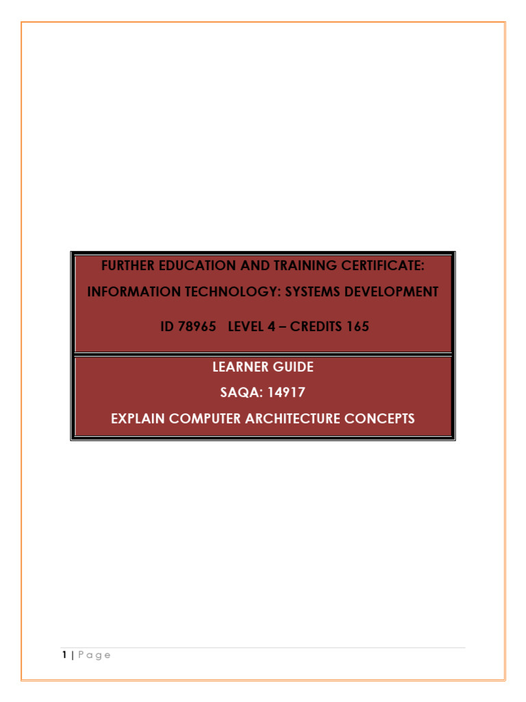 Saqa 14917 Learner Guide Pdf Central Processing Unit Computer Architecture