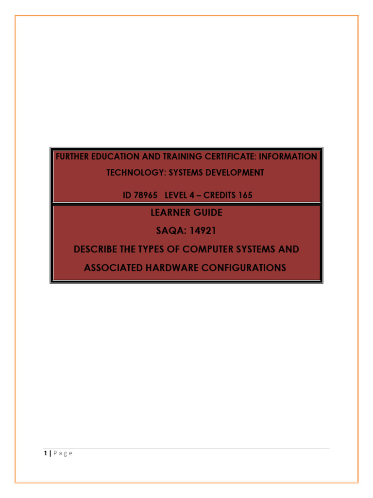 SAQA - 14921 - Learner Guide | PDF | Client–Server Model | Operating System