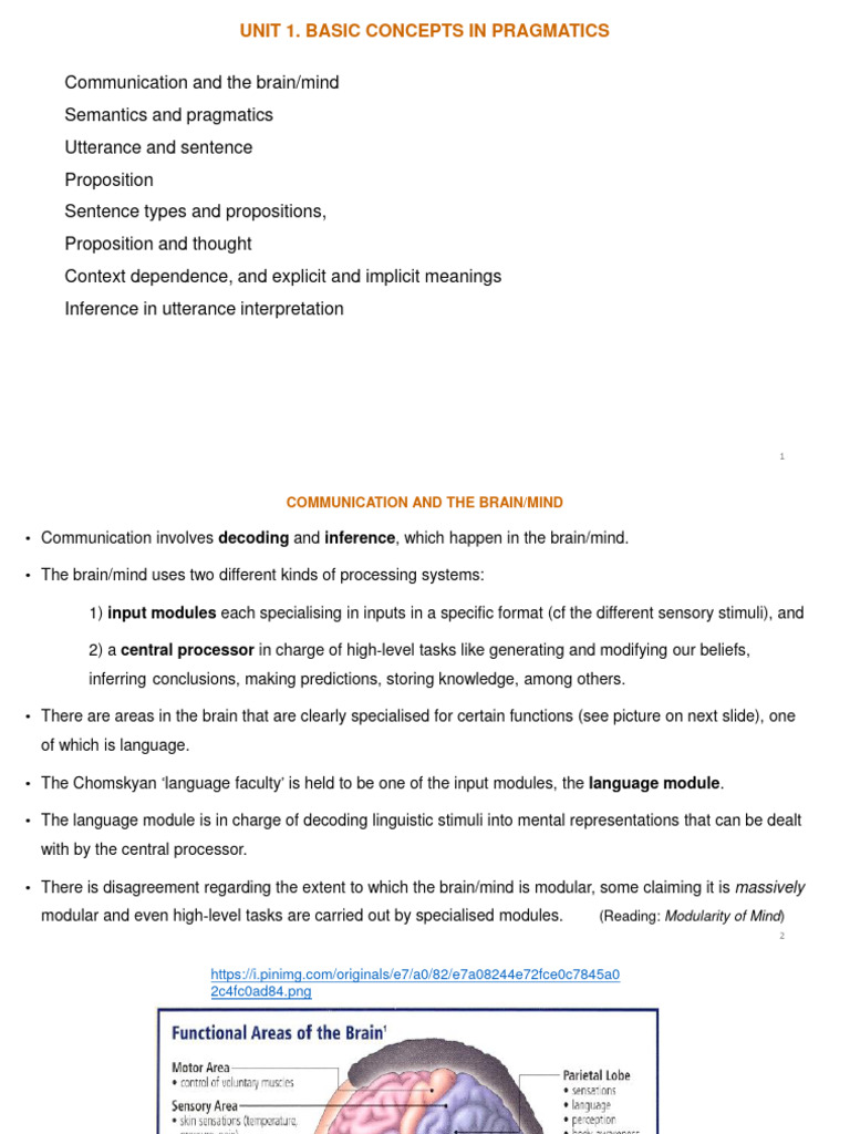 UNIT 1. Basic concepts in pragmatics | PDF | Proposition | Semantics