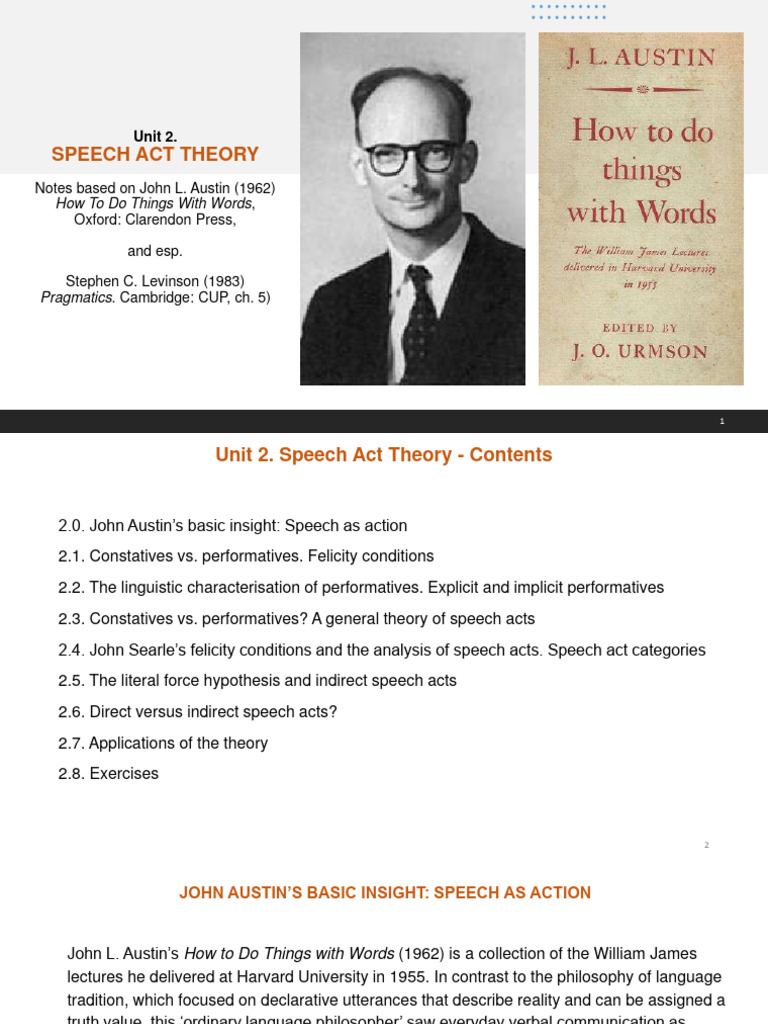 UNIT 2. Speech Act Theory (Final) | PDF | Semantics | Cognitive Science
