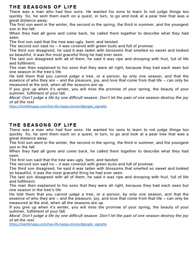 THE SEASONS OF LIFE - Short Story | PDF | Beauty | Gratitude