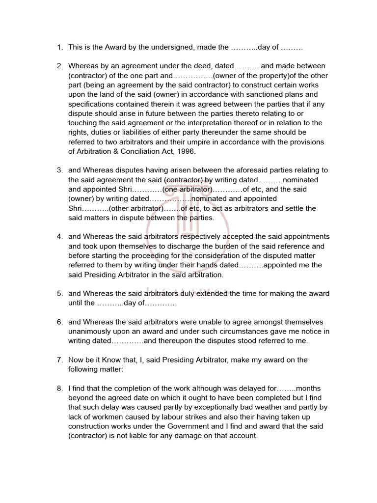 Sample Draft | PDF | Arbitration | Civil Law (Legal System)