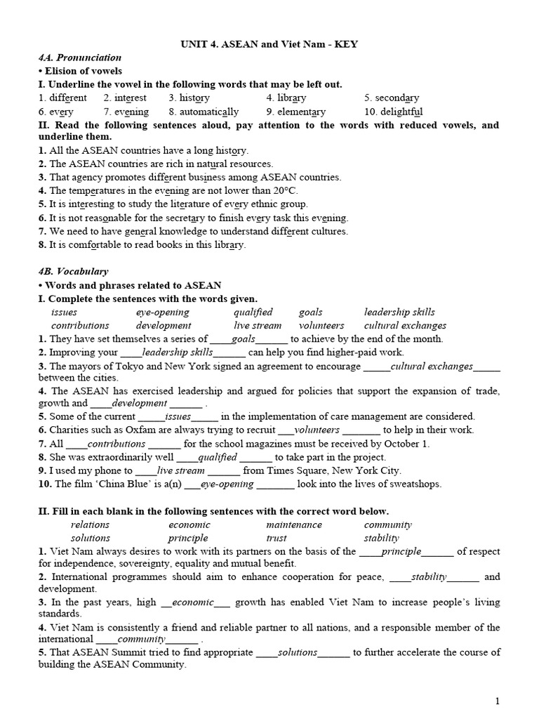 UNIT 4. ASEAN and Viet Nam - KEY | PDF | Brunei