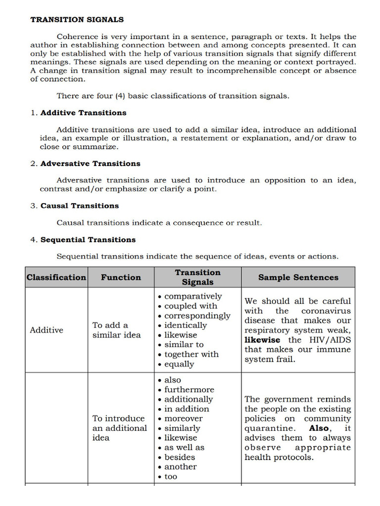 Eng 8 - Lecture - Transition Signals..oct 10 | PDF