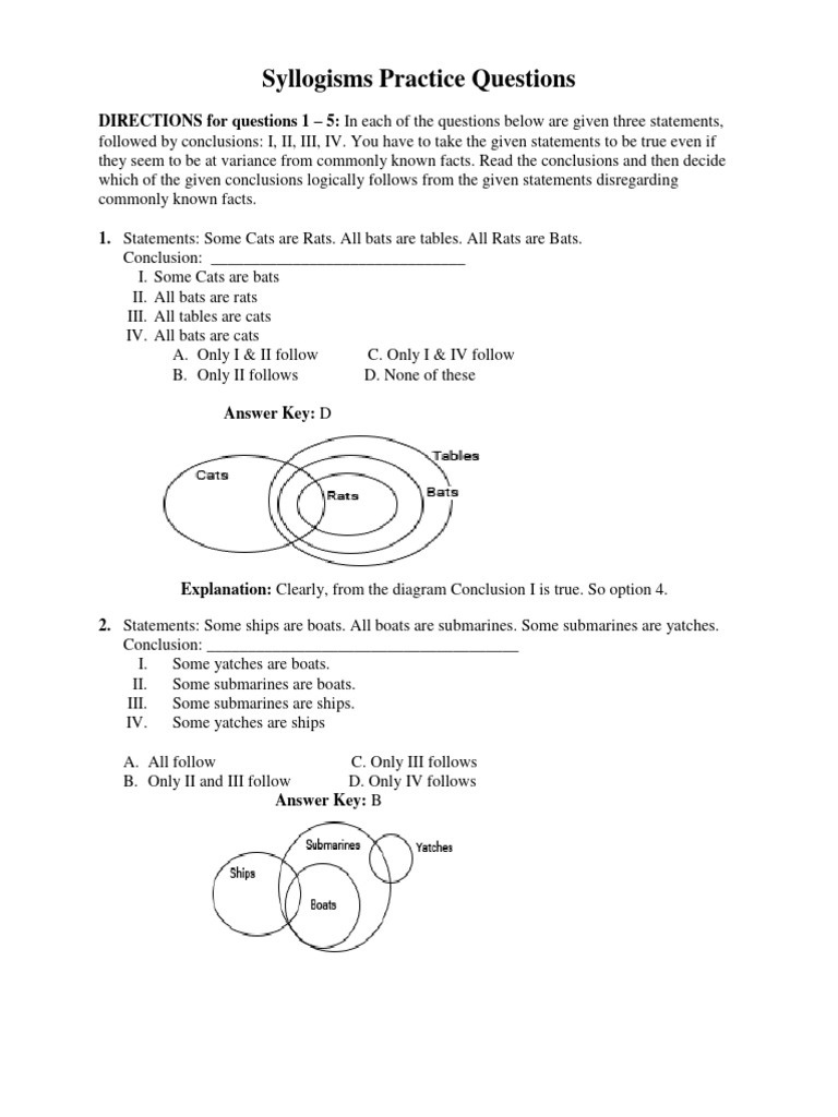 Syllogism (Subset) With Answers | PDF | Logic