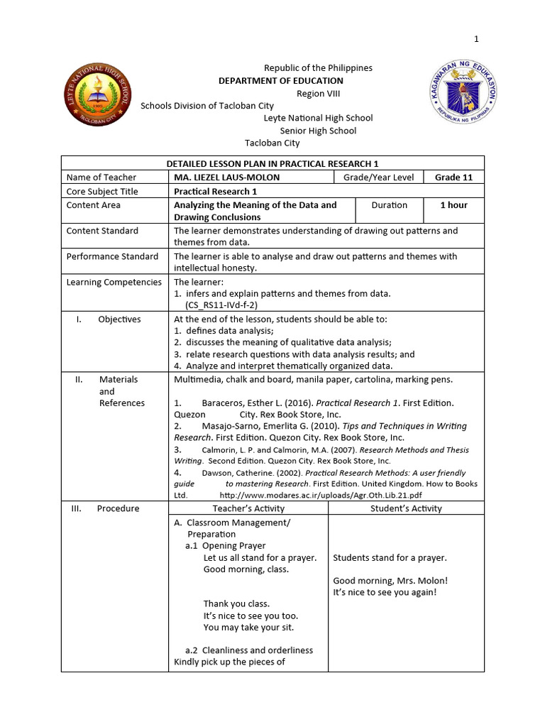 Detailed Lesson in Practical Research 1 Data Analysisa4 PDF Free | PDF ...
