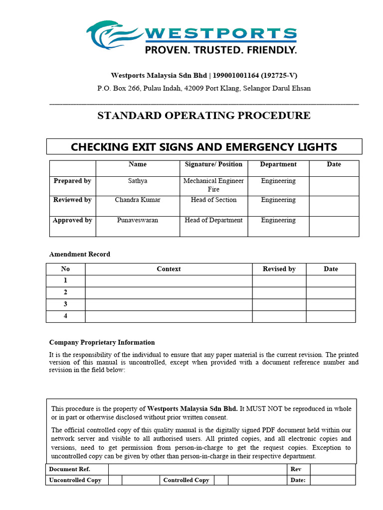 Sop Checking Exit Signs and Emergency Lights | PDF | Safety