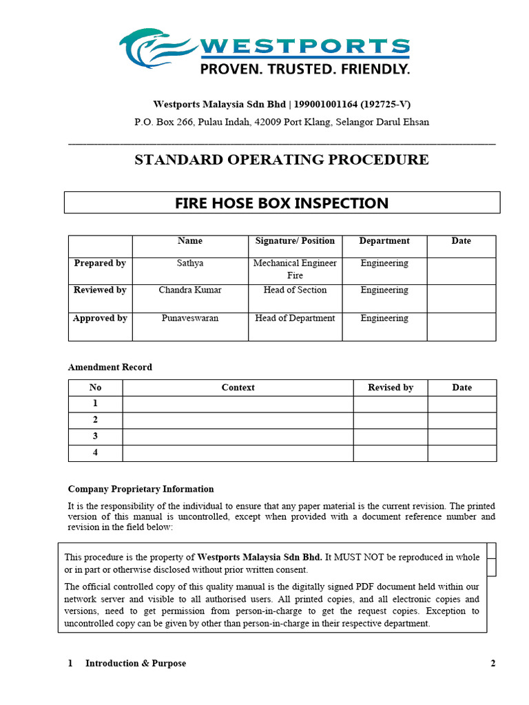 Fire Hose Box Inspection SOP | PDF | Personal Protective Equipment ...